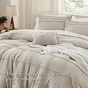 Bedsure Beige Queen Comforter Set - 4 Pieces Pinch Pleat Bed Set, Down Alternative Bedding Sets for All Season, Includes 1 Comforter, 2 Pillowcases, and 1 Decorative Pillow