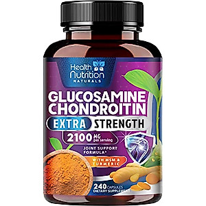 Glucosamine with Chondroitin Sulfate, Turmeric, MSM, Boswellia - Triple Strength Joint Support Supplement - Support for Joint Health and Mobility - Includes Quercetin, Bromelain - 240 Capsules
