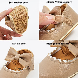 E-FAK Baby Girls Shoes Mary Jane Flats Shoes with Socks Anti-Slip Soft Rubber Sole Toddler First Walkers Princess Dress Shoes(04 Beige, 6-12 Months)