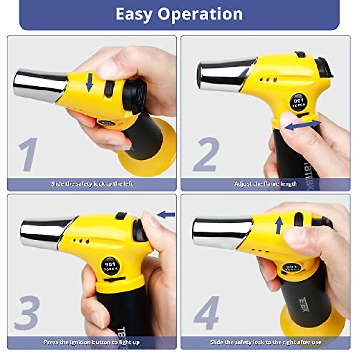 TBTEEK Butane Torch, Refillable Kitchen Torch With Safety Lock and Adjustable Flame Handheld Cooking Torch Lighter for Creme Brulee, Baking, BBQ, DIY Crafts (Butane Not Included)