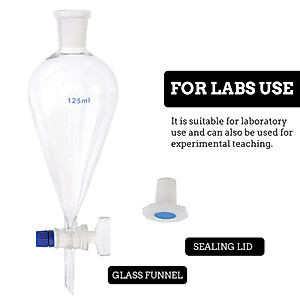 Separatory Funnel Pear Funnels, 125ml Thickened Glass Separating Funnel, Leak-Proof Screw Cap, Stopcock Style and Logo Color Random, Lab Glassware