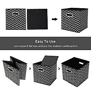 Yunkeeper 11 Inch Cube Storage Bins, Fabric Cube Organizer Bins with Handle, Foldable Cube Bins for Cloth or Accessary Storage, 11x11x11 Set of 3 (Black Wave)