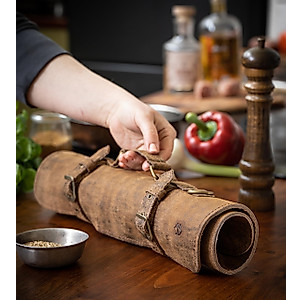 Knife Roll Bag Genuine Leather – knife case for Chefs 7 slots – Leather Knife with handle and strap Frank (Brown-Antique)