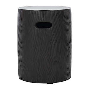 SAFAVIEH Outdoor Trunk Black Modern Concrete Round Accent Table