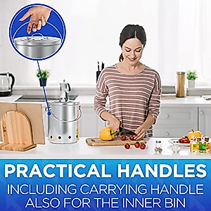 Stainless Steel Compost Bin for Kitchen Counter - Odor-Free Indoor Trash Bin with Clever Air Circulation and Filter [1.3 Gallon] - No Need for Plastic Bags Thanks to The Dishwasher Safe Inner bin