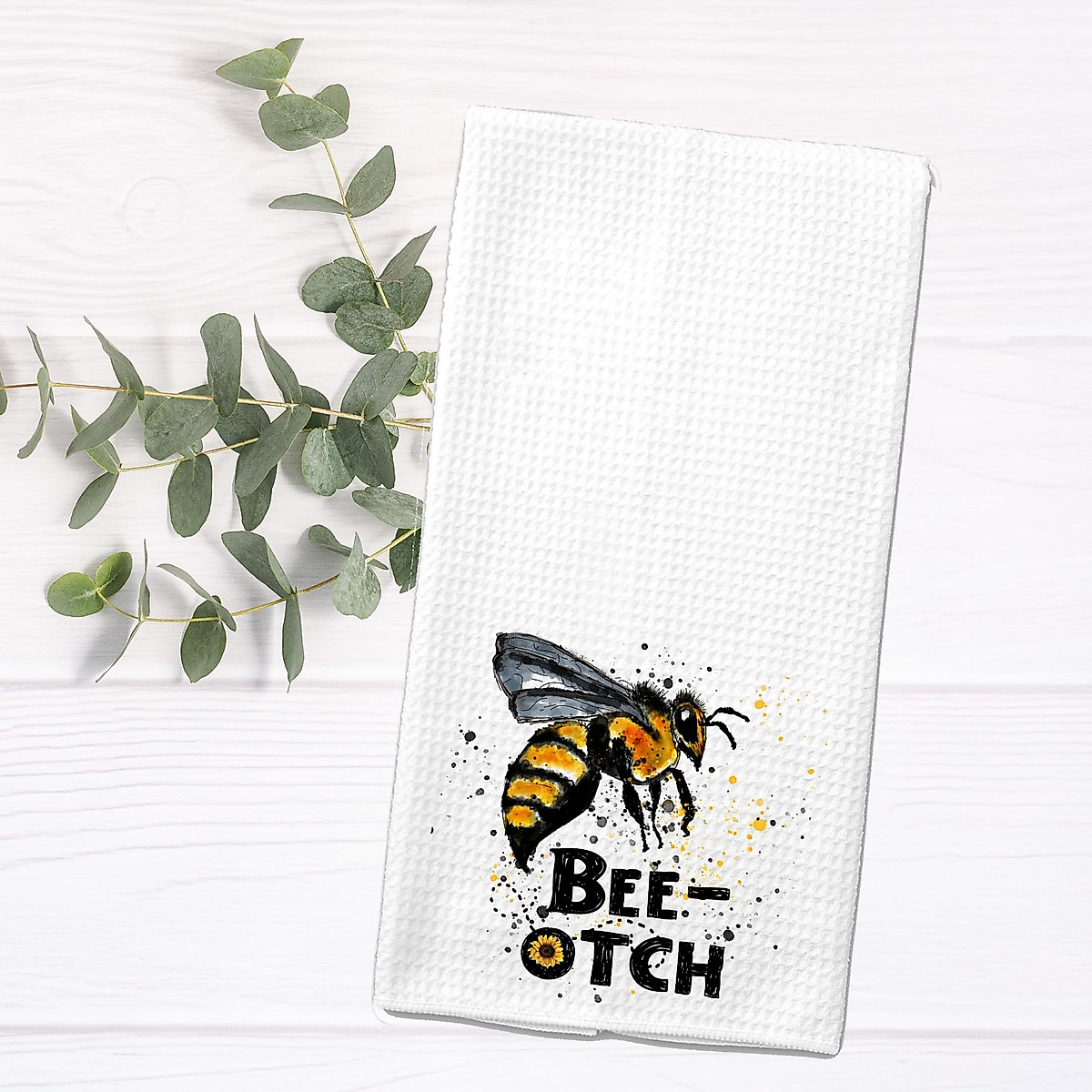 Bee-otch Bumble Bee Microfiber Kitchen Bar Hand Towel, Funny Gift for Women