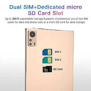 Septpenta 10 Inch Tablet, 2.0Ghz High Efficiency 8 Core Processor, 6Gb RUNning Memory 256Gbrom, IPS Screen Dual Speaker, 7000Mah Battery Dual Card Slot, Android 11 100 240V(Gold)