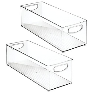 mDesign Plastic Toiletry Organizer for Bathroom - Storage Holder Bin w/Handles for Vanity, Drawers, Dresser - Holds Hair Products, Makeup, Lotion, Skincare and More - Ligne Collection - 2 Pack, Clear