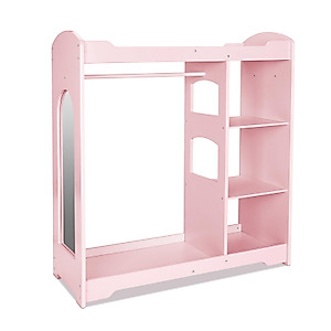OOOK Kids Clothing Rack and Armoire with Mirror, Appropriate Height Kids Dress up Storage with Anti-tip Device, Helping Children Manage Own Clothes, Nice Dressers for Kids Room, Nursery