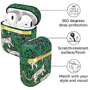 RICHMOND & FINCH Airpods Case, Green Leopard Full Protective Cover, Shockproof, Scratch Resistant, Wireless Charging Compatible Case for Airpods
