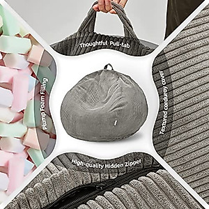Homguava Bean Bag Chair: Teardrop Bean Bags with Memory Foam Filled, Compact Beanbag Chairs Soft Sofa with Corduroy Cover (Grey)