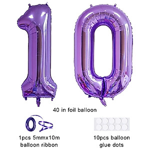 Xihuimay Number 10 Balloons 40 inch Digital Balloon Alphabet 10 Birthday Balloons Digit 10 Helium Balloons Big Balloons for Birthday Party Supplies Wedding Bachelorette Bridal Shower, Purple Number 10
