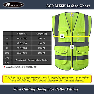 JKSafety 9 Pockets Class 2 High Visibility Zipper Front FAA Drone Pilot Safety Vest With Reflective Strips,HQ Breathable Mesh,Meets ANSI/ISEA Standards(210-Drone-Yellow XL)