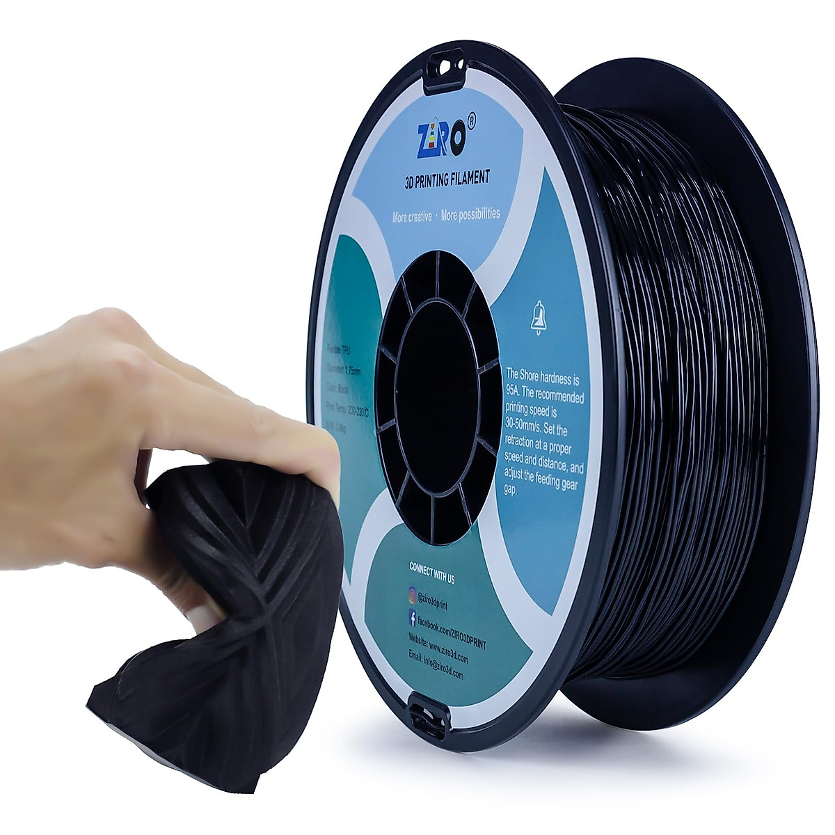 ZIRO TPU Filament 1.75mm 3D Printer Filament, Shore 95A Hardness TPU, Flexible Soft Filament TPU, 0.8KG/1.8lbs Spool, Fit Most FDM 3D Printers, Black