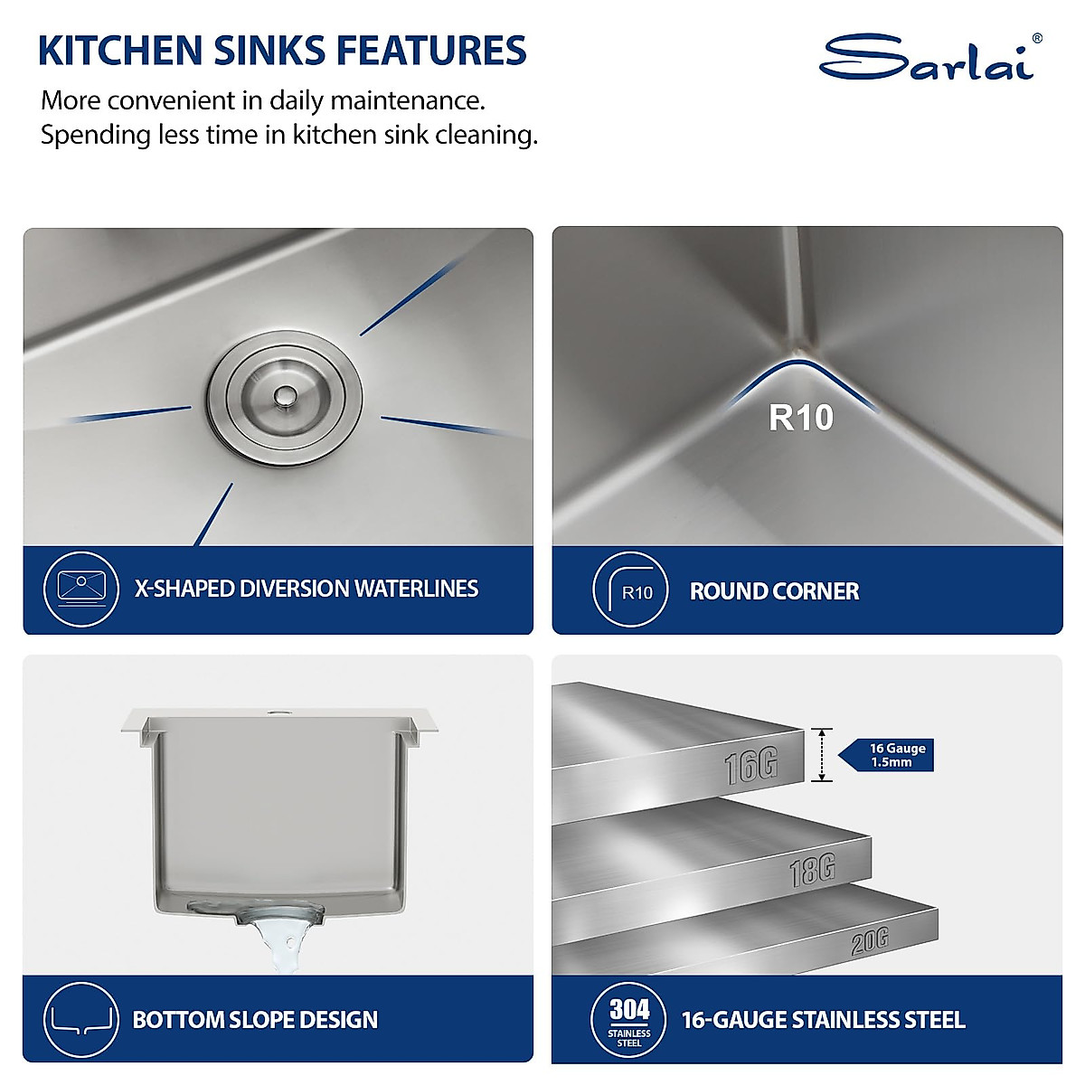 Sarlai 15 Bar Sink Drop In -15x15 Inch Kitchen Bar Sink Stainless Steel 16 Gauge Ledge Workstation Single Bowl Topmount Kitchen RV Wet Bar Outdoor Camper Small Drop Sink