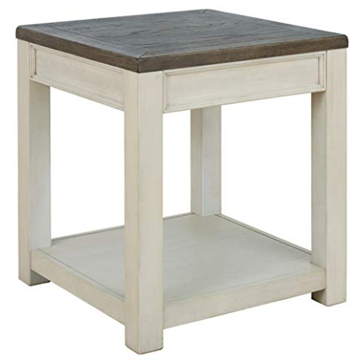 Signature Design by Ashley Bolanburg Farmhouse Square End Table with Floor Shelf, Weathered Brown & White