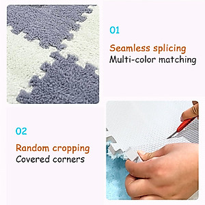 12pcs Plush Interlocking Foam Mat, Shaggy Puzzle Play Flooring, Fuzzy Carpet Tiles, 12x12inch Square Area Rugs for Bedroom Playroom(Color:Pink+Gray)