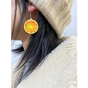VEINTI+1 Summer Fruit Earrings Lightweight Trendy Statement Creative Funny Lifelike Fruits Acrylic Earrings for Women (Orange)