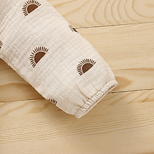 Kupretty Newborn Infant Baby Boy Cotton Linen Button Sun Print Romper Bodysuit One Piece Jumpsuit Playsuits Fall Outfits (Linen Beige, 0-3 Months)