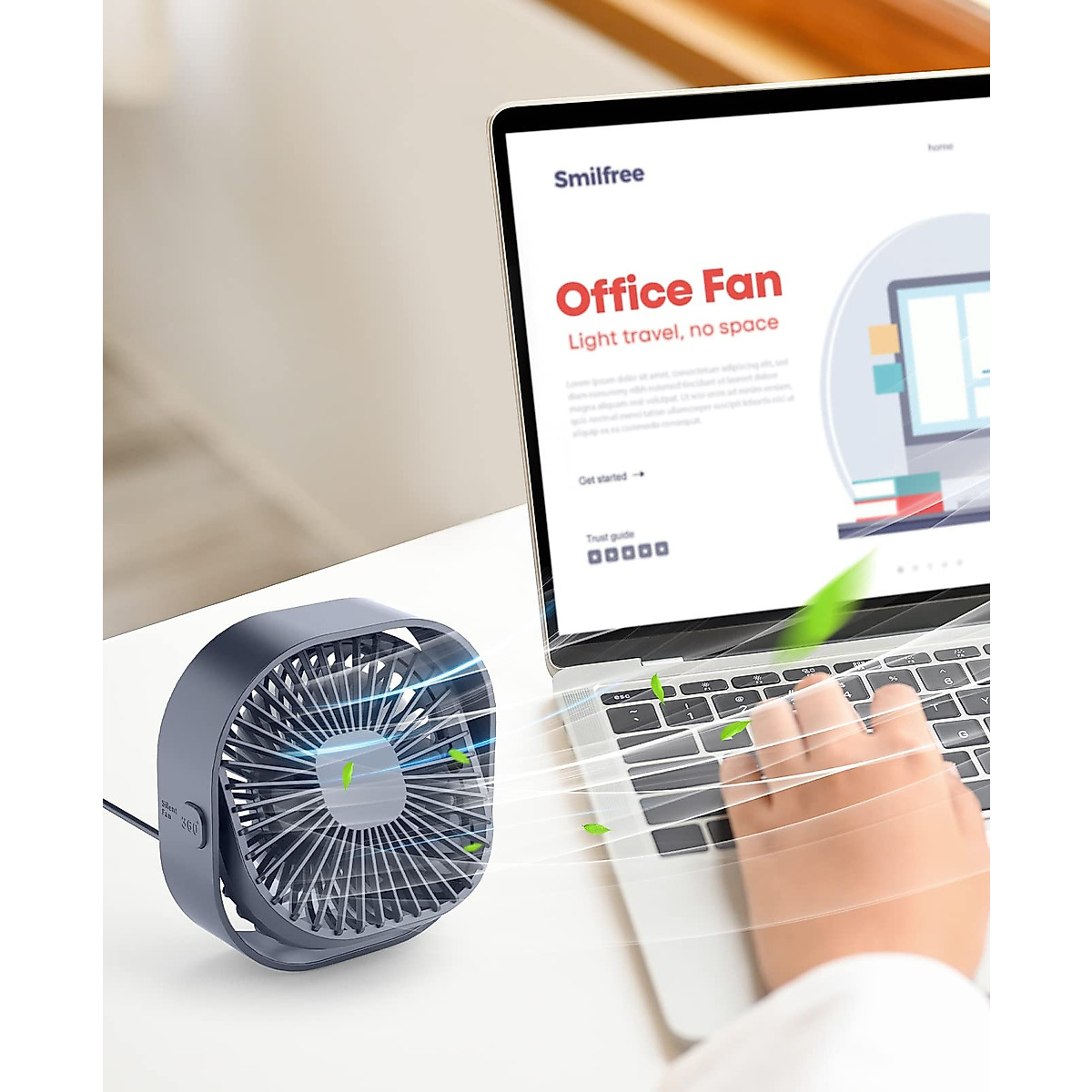 Smilfree Mini USB Desk Fan, 3 Speeds Portable Small Fan, 360° Adjustable Rotation Silent Desktop Fan for Home Office Makeup Personal Fan with Travel