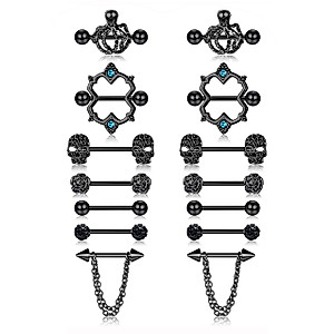 ORAZIO 7 Pairs 14G Nipplerings for Women Stainless Steel Heart Shape CZ Tongue Nipple Rings Barbell Piercing Body Jewelry