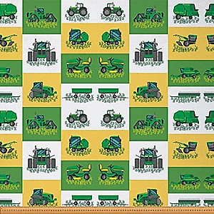 Boys Cartoon Truck Car Fabric by The Yard, Kids Construction Vehicles Tractor Upholstery Fabric, Children Farm Excavator Decorative Fabric, Construction Site Cars Fabric, Green Yellow, 2 Yards
