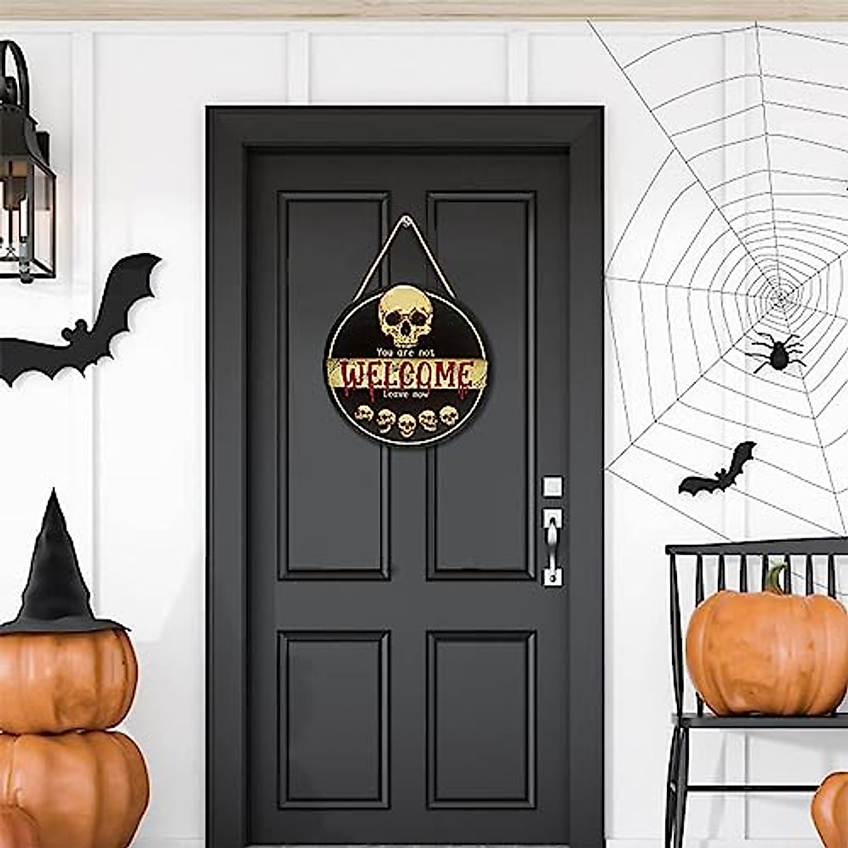 3D Halloween Skull Welcome Door Sign Halloween Front Door Hanger Decor Rustic Wood Hanging Door Wreath Wall Sign Home Party Outdoor Wall Decor