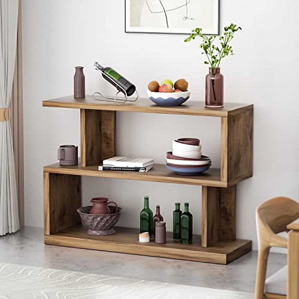 Tmtourh 35.4" Console Table Sofa Side Table, 3 Tier TV Stand Console Table Sturdy End Table Coffee Table Entryway Table Accent Table for Living Room, Bedroom, Hallway -Rustic Brown