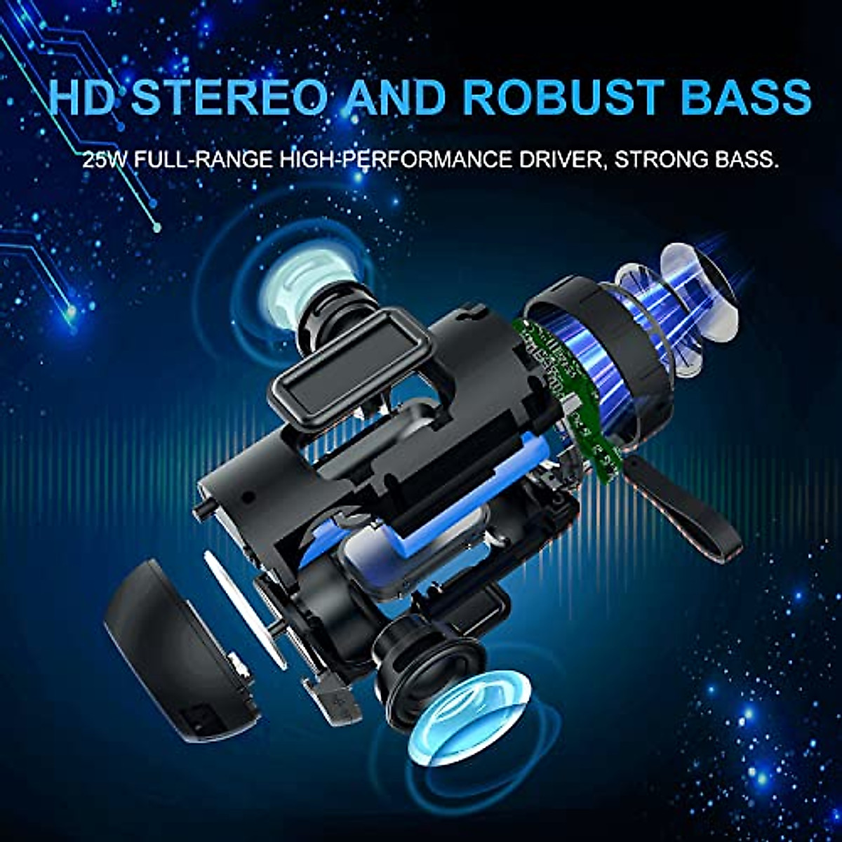 comiso Waterproof Bluetooth Speaker IPX7, 25W Wireless Portable Speakers Loud Sound Strong Bass Stereo Pairing 36 Hours Playtime, Bluetooth 5.0 Built in Mic for Calls Black