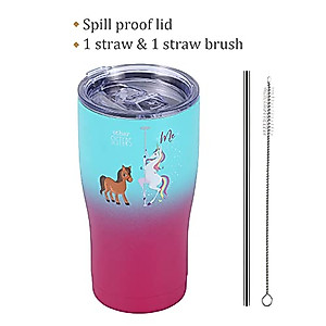 Shamone Tumbler 20oz Insulated Stainless Steel w/Lid, SS Straw, Cleaning Brush, Sister Gifts for Unicorn Lovers, Sister Gifts from Sister, Sister Gifts, Sister Birthday Gifts from Sister (Purple Teal)