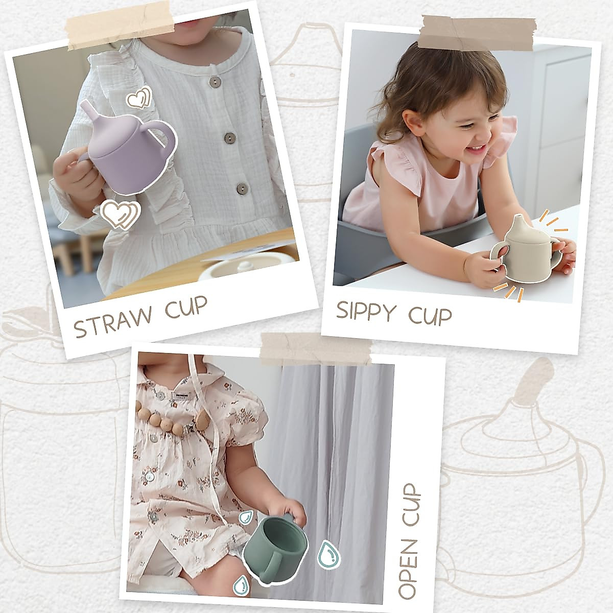 Moonkie Silicone Baby Sippy Cups | 3 Stages Training Cup Straw Cup for Infants Toddlers and Kid, 4 oz (Ether)