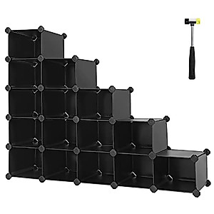 SONGMICS Shoe Rack, Space-Saving 15-Slot Plastic Storage Organizer Unit, Modular Cabinet, Ideal for Entryway Hallway Closet Garage, 44.5 x 14.2 x 34.6 Inches, Black ULPC44H