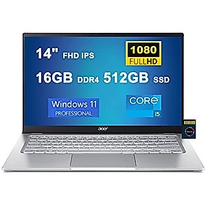 (Renewed) Acer Swift 3 14 Business Laptop | 14" Full HD IPS | 12th Gen Intel 12-Core i5-1240P Processor (>i7-1165G7) | 16GB DDR4 512GB SSD | Backlit Fingerprint USB-C Thunderbolt Win11Pro + HDMI Cable