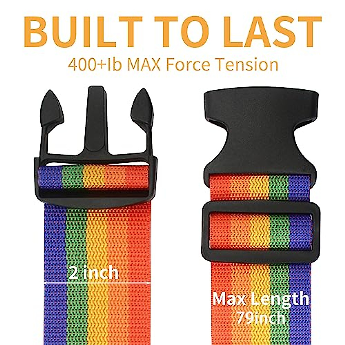 BILIONE Luggage Straps Belts TSA Approved Keep Suitcase Secure While Traveling, 79" Long Add a Bag Premium Accessory for Travel Bag Closure, 4 Pack Yellow Black