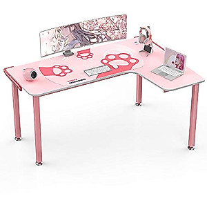 EUREKA ERGONOMIC Gaming Desk Pink,60 Inch Pink L Shaped Gaming Desk, Gaming Table Pink with Free Mouse Pad for Girls Home Office Wood & Metal Space-Saving,Easy to Assemble,Computer Desk Pink