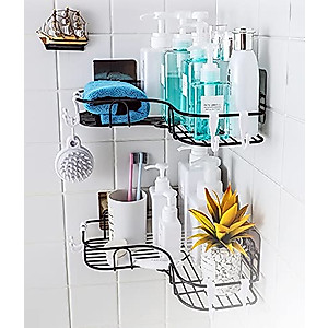 NC Corner Shower Caddy Shelf,Bathroom Organizer,Wall Mounted Bathroom Shelf with Adhesive,Storage Organizer for Toilet, Dorm and Kitchen Black
