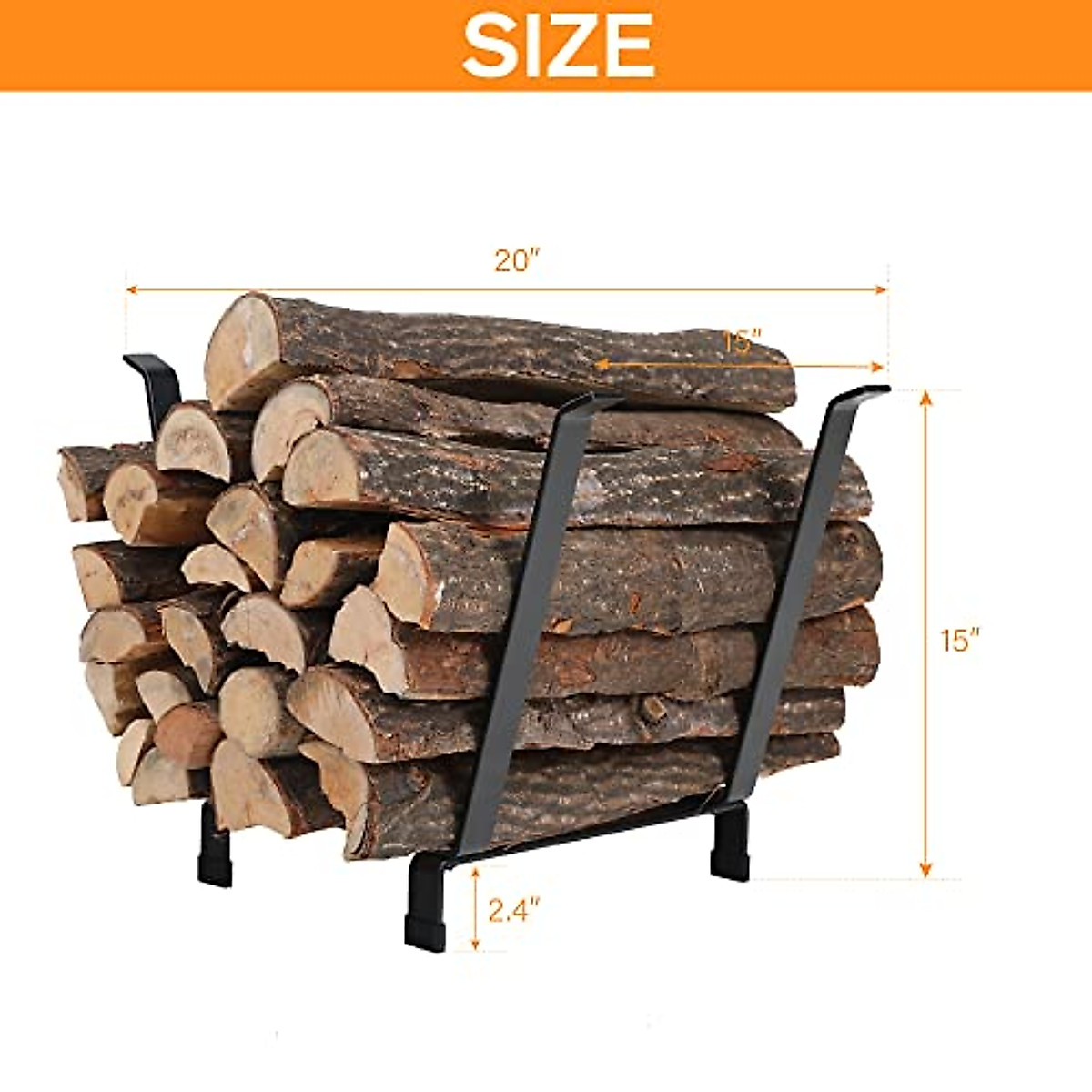 GREEN PARTY Firewood Rack 20 Inch Indoor/Outdoor Firewood Holder, Log Rack Wood Holder for Fireplace, Kindling Wood Storage and Wood Stove Accessories(Black)