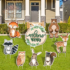 Woodland Baby Shower Yard Sign Set of 8 Gender Neutral Forest Welcome Baby Yard Signs with Stakes for Jungle Animal Indoor Outdoor Lawn Birthday Party Decorations