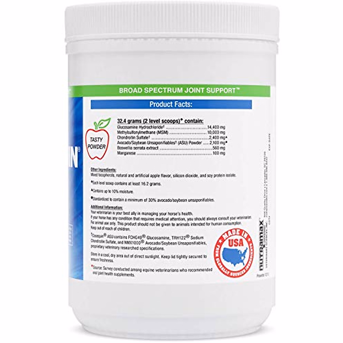 Nutramax Cosequin ASU Joint Health Supplement for Horses - Powder with Glucosamine, Chondroitin, ASU, and MSM, 500 Grams