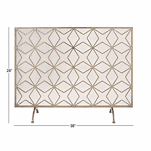Deco 79 Metal Geometric Star Patterned Single Panel Fireplace Screen with Mesh Netting, 38" x 9" x 28", Gold