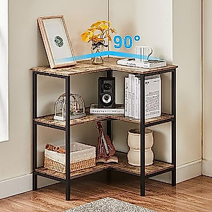 VECELO Corner Cabinet Table with 3 Tier Open Shelf, Multipurpose Display Organizer Storage Stand, for Small Space Living Room Home Office Kitchen,Grey