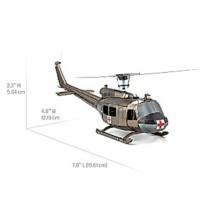 Fascinations Metal Earth UH-1 Huey Helicopter Color 3D Metal Model Kit Bundle with Tweezers