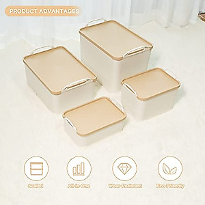 ANMINY 12PCS All-in-One Lidded Plastic Storage Bins Set White Desk Basket Box Drawer Organizer Kitchen Food Container with Handles Removable Lids Decorative Clothes Laundry Closet Cabinet Shelf Cube