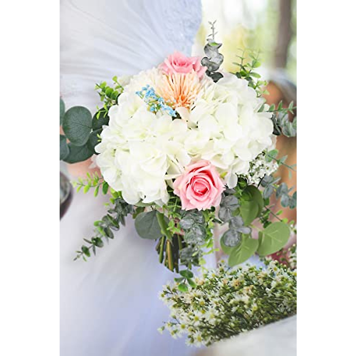 AVIVIHO White Hydrangea Silk Flowers Heads Pack of 10 Ivory White Full Hydrangea Flowers Artificial with Stems for Wedding Home Party Shop Baby Shower Decor