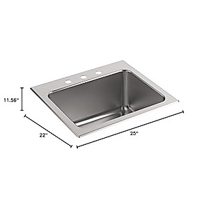 KOHLER K-5798-3-NA Ballad 25-Inch x 22-Inch Top-Mount Utility Sink with 3 Faucet Holes, Stainless Steel