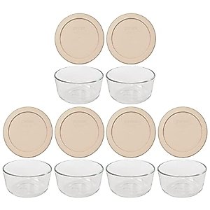 Pyrex (6) 7202 Glass Bowls & (6) Pyrex 7202-PC Blush Lids