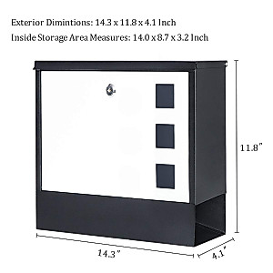 Locking Mailbox Wall Mounted Vertical– Jssmst mailboxes with Key Lock and Newspaper Compartment, Key Lock Drop Box Large Capacity, 14.3 x 3.8 x 11.8 Inch, White，SM-HPB911WN
