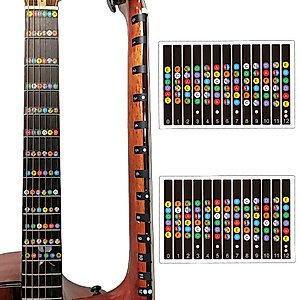 Koldot Guitar Fretboard Stickers Fret Stickers for Acoustic Guitar Bass Guitar Note Stickers Chord Stickers Fret Map Sticker for Kids Beginner Learning 2PC