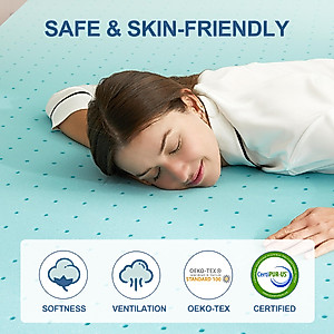 Eiayeebil 2 Inch Memory Foam Mattress Topper Twin, Mattress Pad Gel Infused Foam Bed Topper, Ventilated Soft Blue,Twin Size