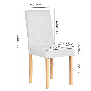 FurnitureR Dining Chairs Set of 4, Wooden Armless Kitchen Chair with Solid Rubber Wood Legs High-Back Dining Room Chairs with Upholstered Padded Cushion, White
